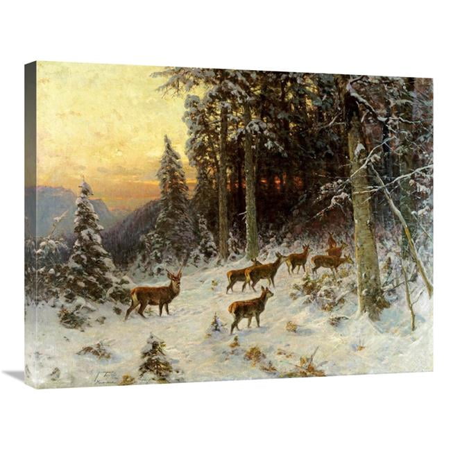 Global Gallery Deer in Winter Wooded Landscape Art Print - Arthur ...