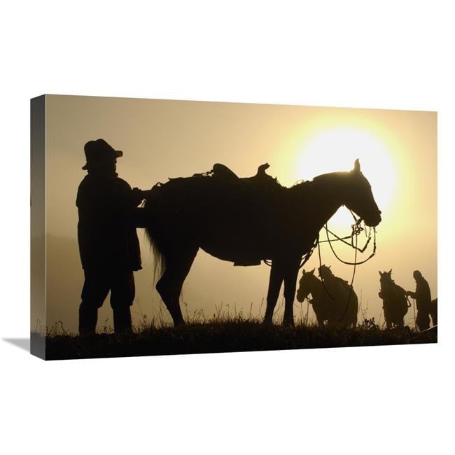 Global Gallery GCS-453131-1624-142 16 x 24 in. Chagras Saddling Up During the Round-Up, Andes ...