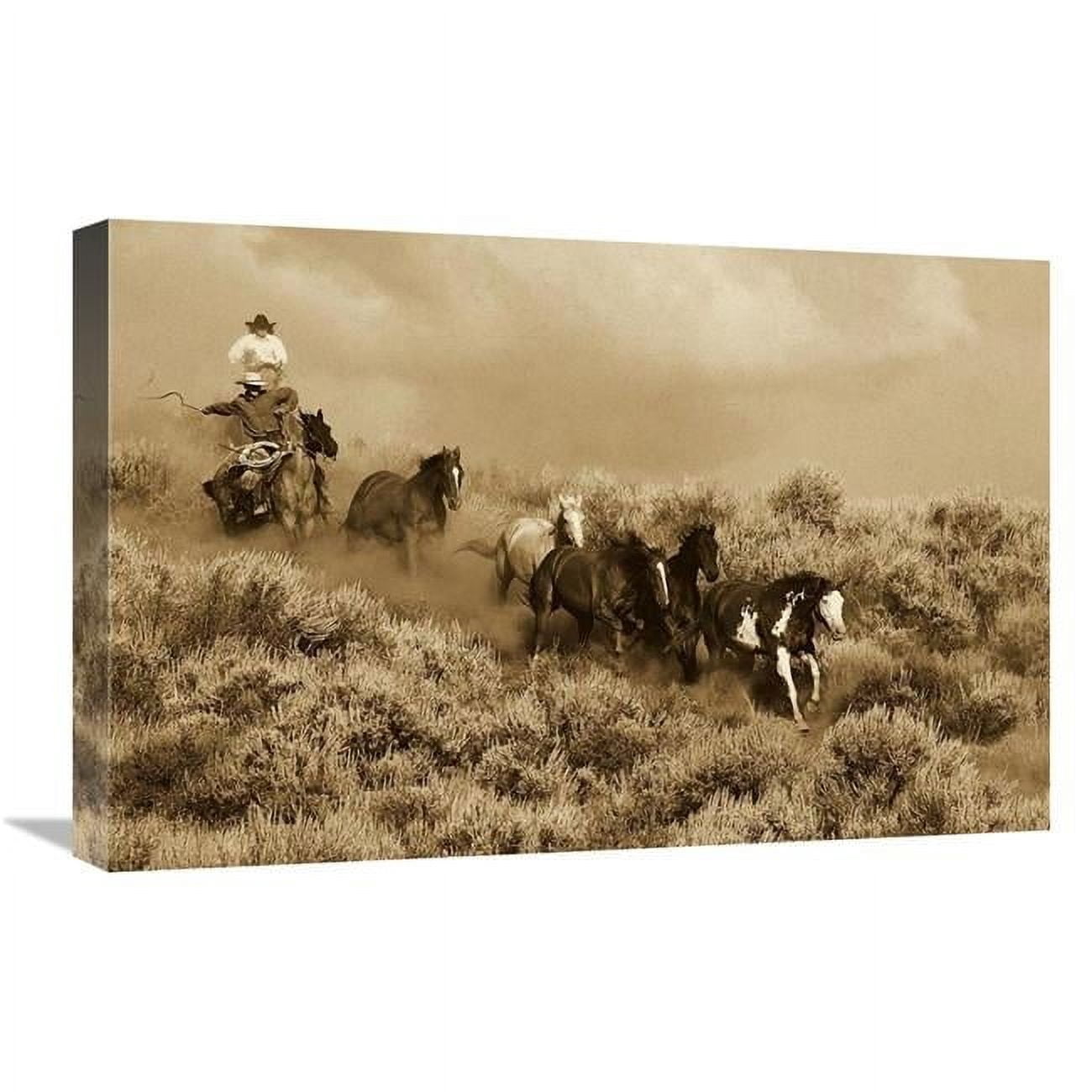 Global Gallery GCS-453703-1624-142 16 x 24 in. Cowboys Herding A Horse ...