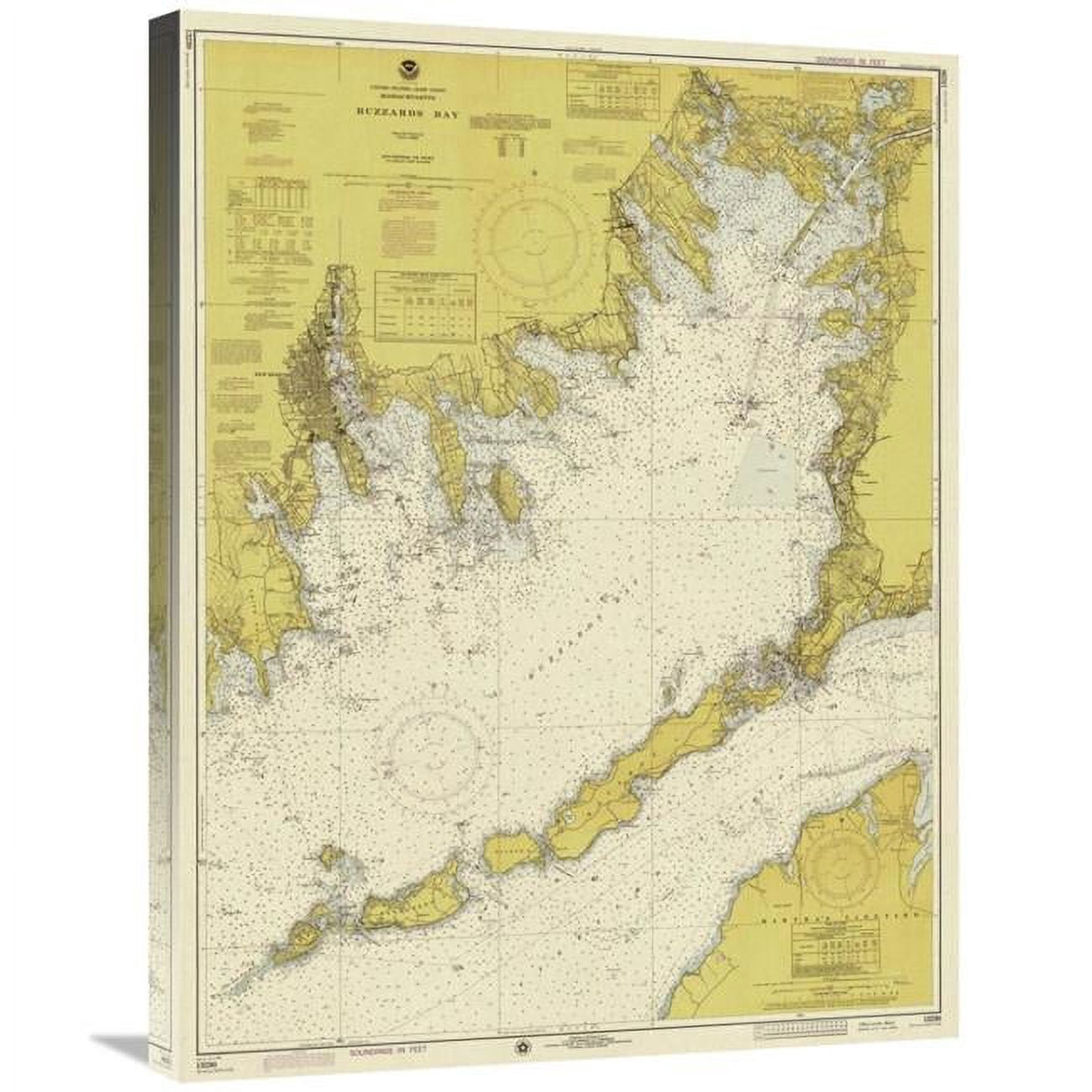 Global Gallery Nautical Chart - Buzzards Bay CA. 1974 - Sepia Tinted Art Print - NOAA Historical ...