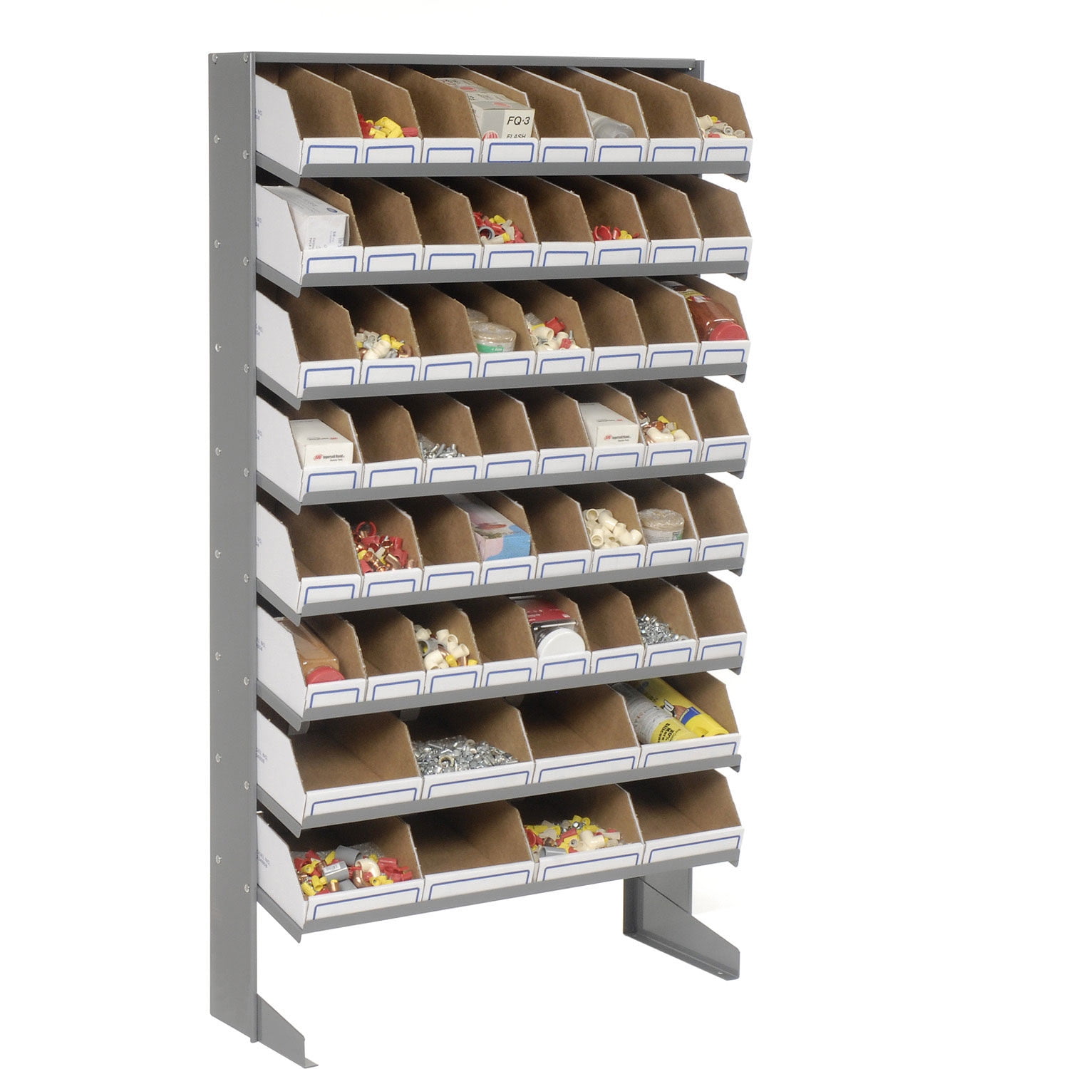 Global Industrial 235202 Floor Bin Rack with 56 Corrugated Bins, Gray ...