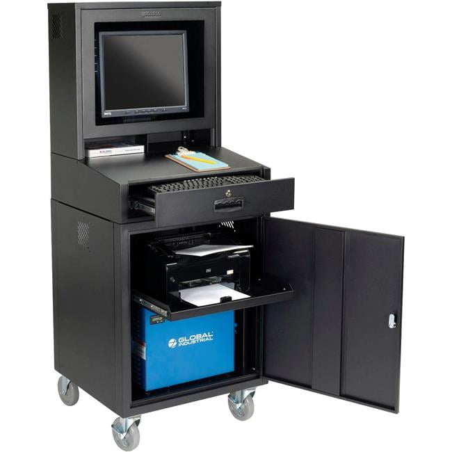 Global Industrial 239115PBK Mobile Powered LCD Computer Cabinet ...