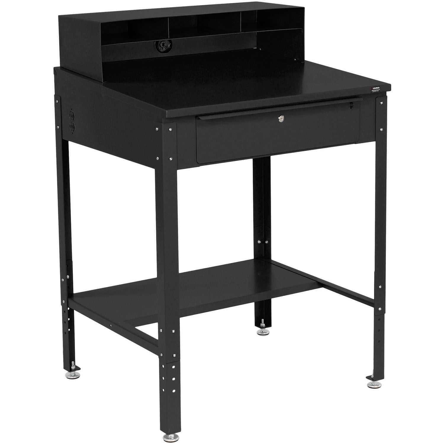 Global Industrial 254635BK Pigeonhole Riser Shop Desk with Sloped ...