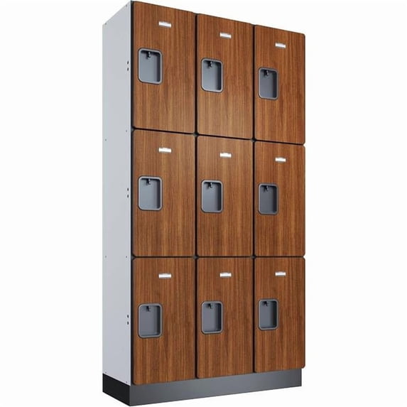 Global Industrial 299224 3-Tier 9 Door Wood Locker - 36 x 15 x 72 in ...