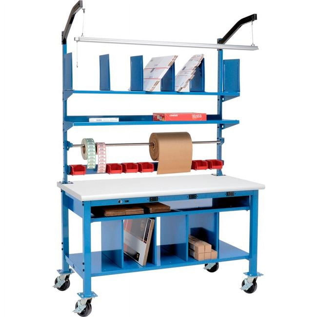 Global Industrial 412451AB Complete Mobile Packing Workbench with Power - ESD Safety Edge - 72 x ...