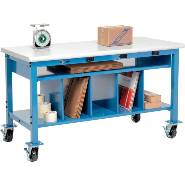Global Industrial 412466AB Mobile Packing Workbench with Shelf & Power ...