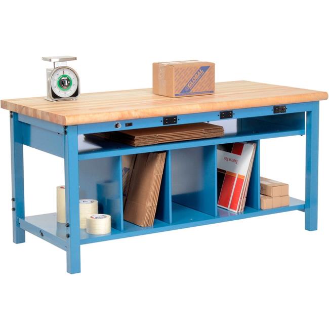 Global Industrial 412470B Packing Workbench with Lower Shelf & Power - Maple Safety Edge - 60 x ...