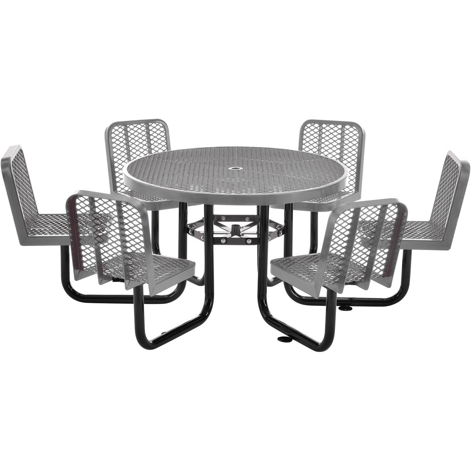 Global Industrial 46" Round Picnic Table w/ 6 Seats, Expanded Metal ...