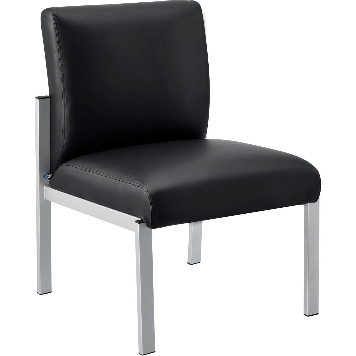 Armless Synthetic Leather Reception Chair, Black W/ Silver Frame ...