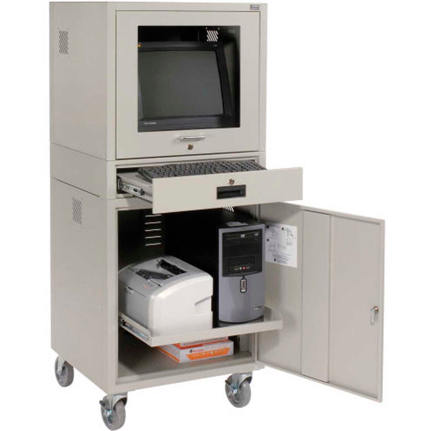 Global Industrial 706669GY Mobile Security Computer Cabinet, Gray ...