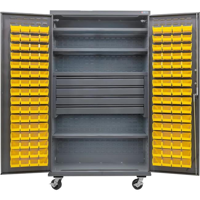 Global Industrial 708657MYL Configurable Mobile Bin Cabinet with 4 ...