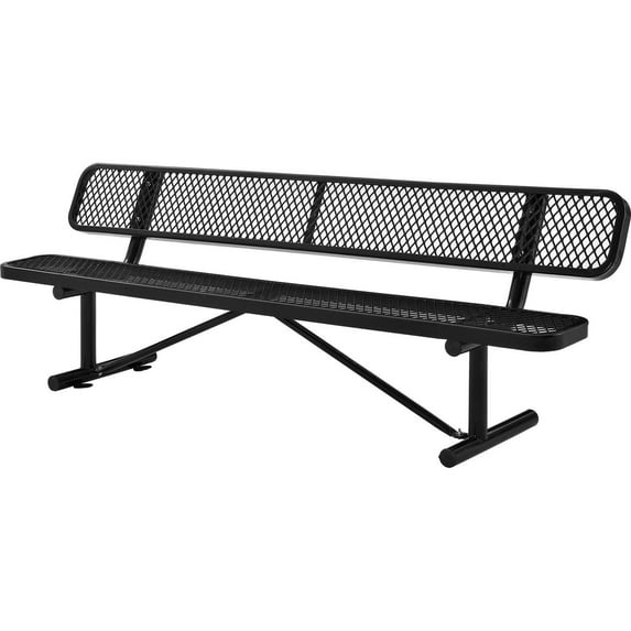 Global Industrial 96"L Expanded Metal Mesh Bench w/Back Rest, Black ...