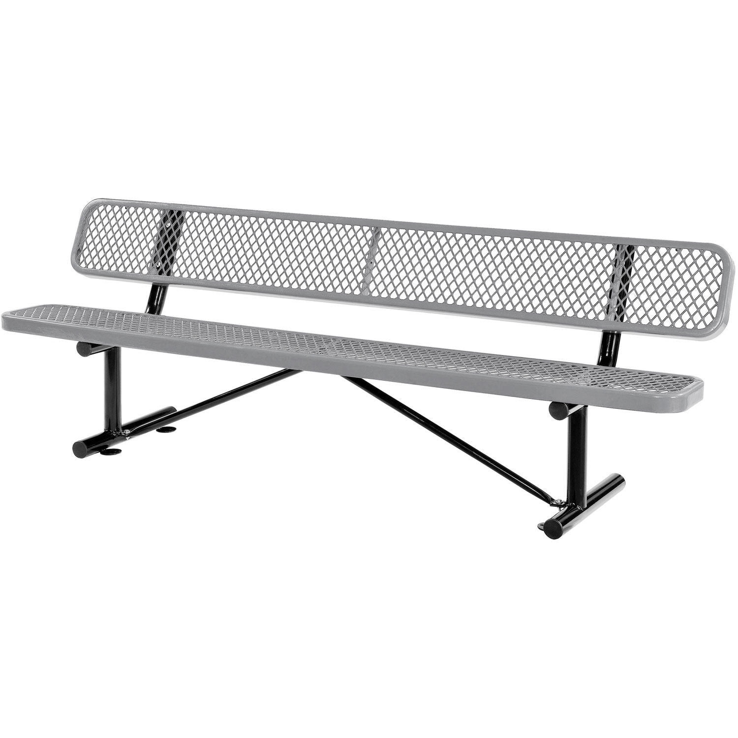Global Industrial 96"L Expanded Metal Mesh Bench w/Back Rest, Gray ...
