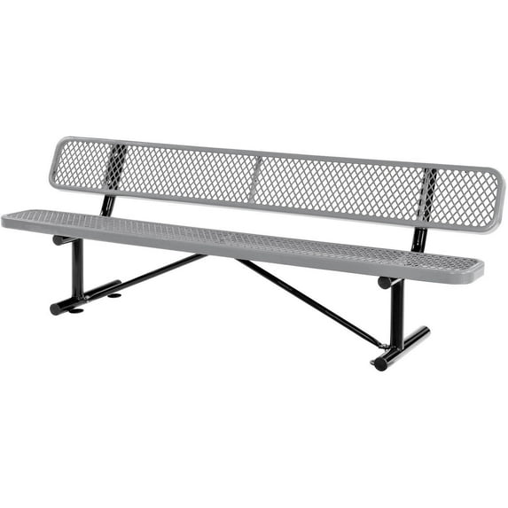 Global Industrial 96"L Expanded Metal Mesh Bench w/Back Rest, Gray ...