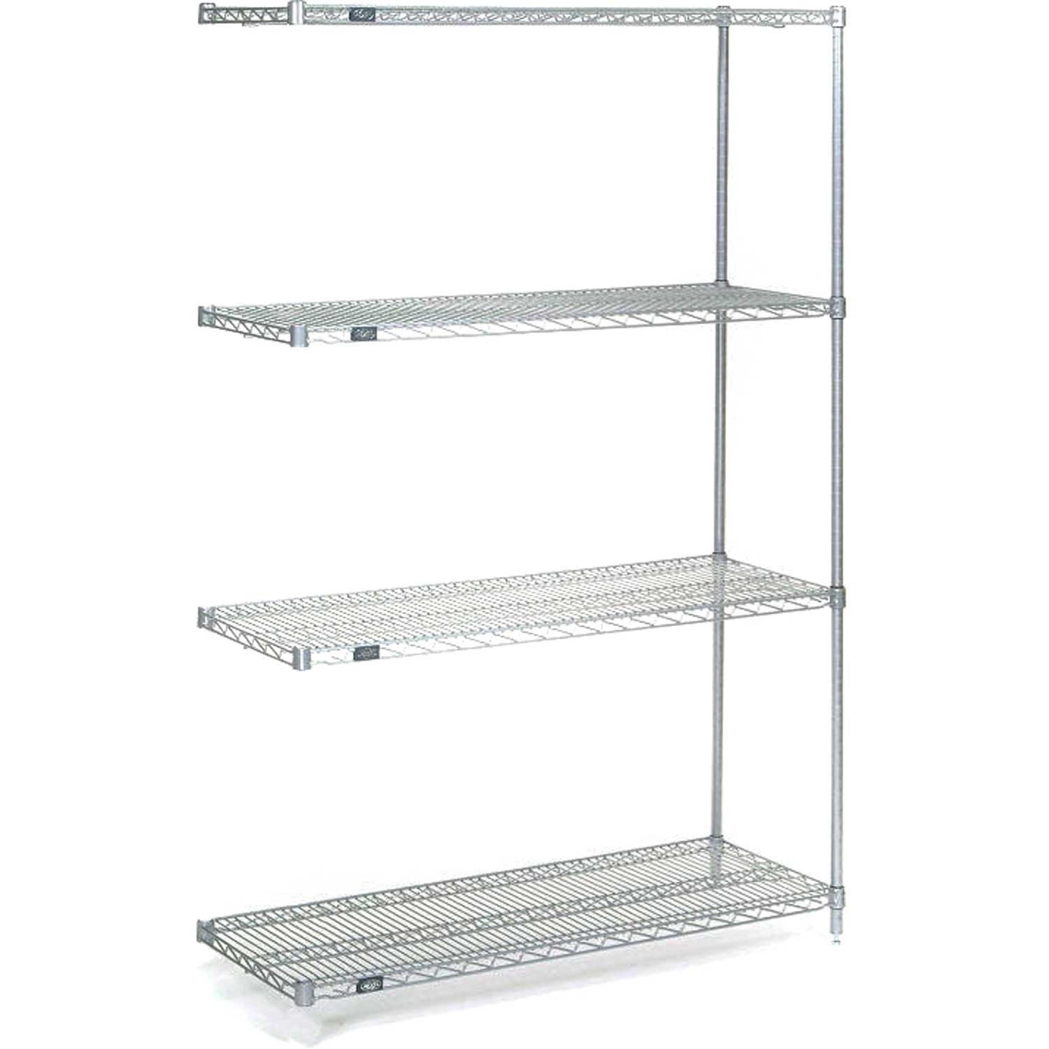 Nexel 4 Tier Wire Shelving Add-On Unit, Stainless Steel, 24"W x 24"D x ...