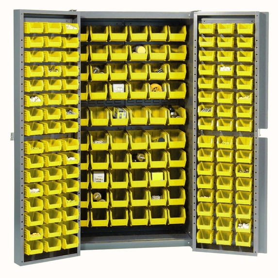 Global Industrial Bin Cabinet with 156 Yellow Bins, 38x24x72, Assembled ...