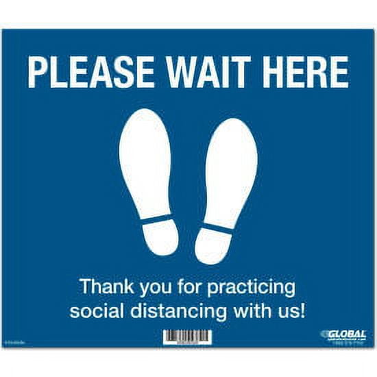 Global Industrial Blue Please Wait Here Floor Sign, 14"W x 12"H, Vinyl ...