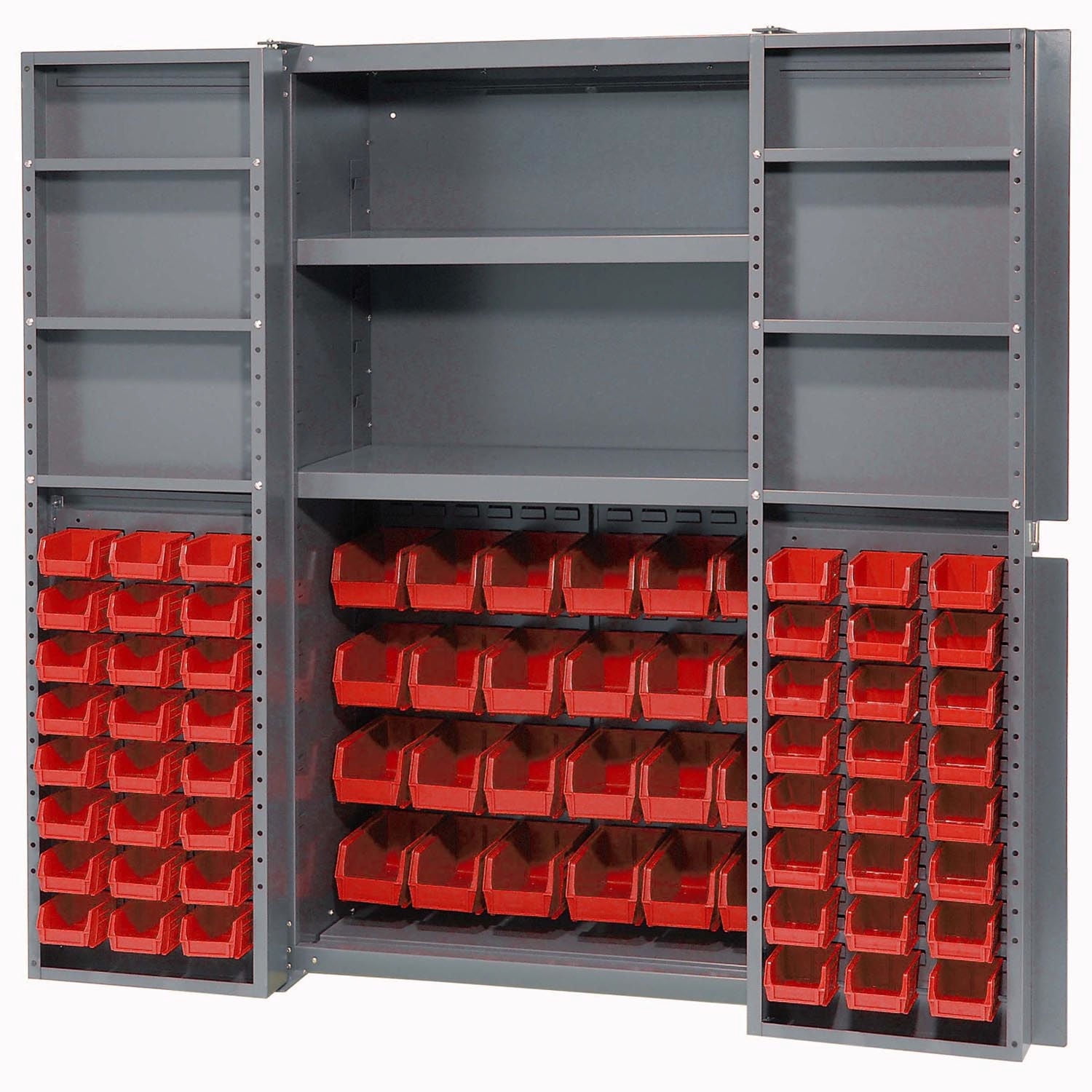 Global Industrial Bin Cabinet with 72 Red Bins, 38x24x72, Unassembled ...
