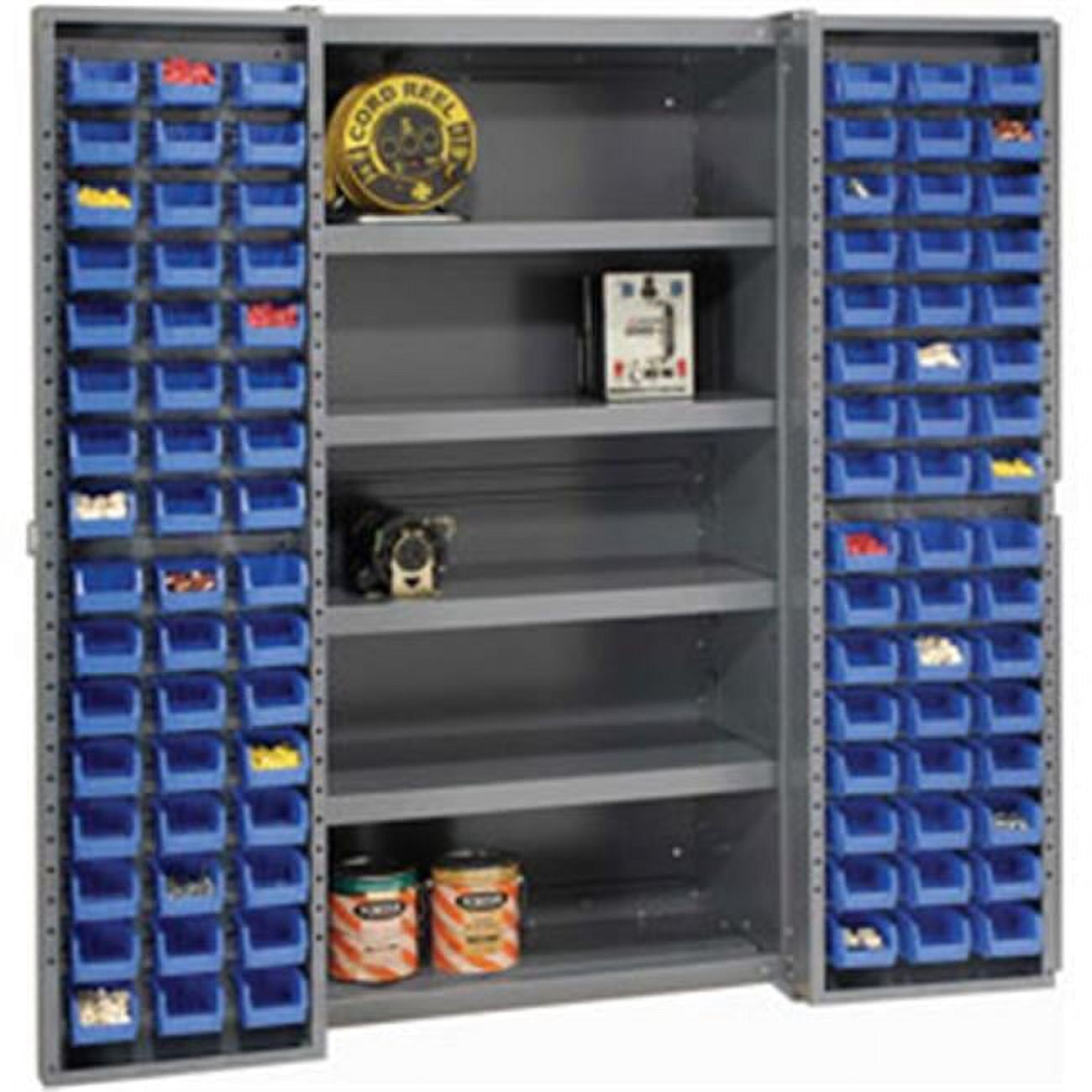 Global Industrial Deep Door Bin Cabinet with 96 Blue Bins & Shelves ...