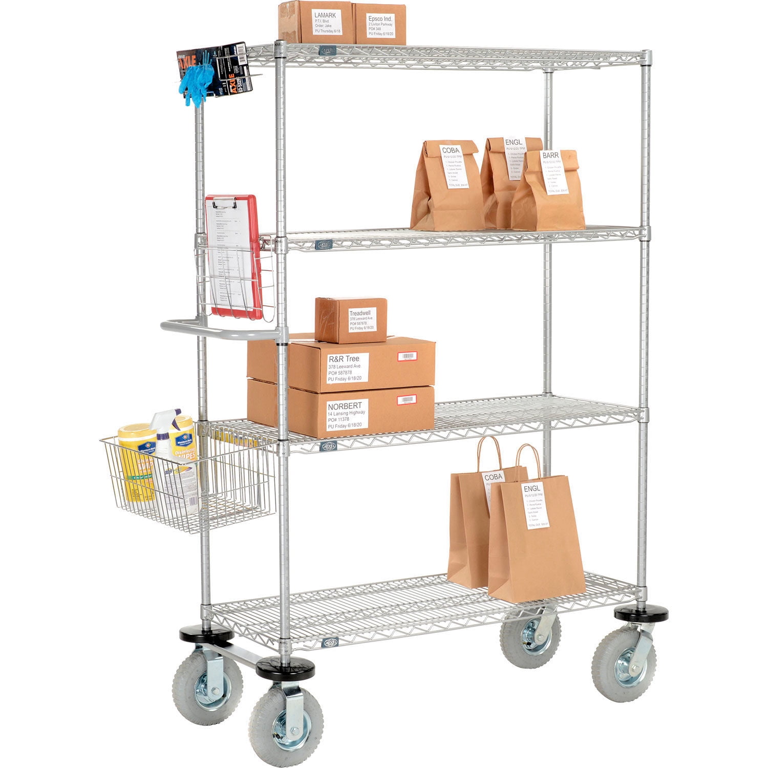 Nexelate Curbside Wire Truck w/4 Shelves & Pneumatic Casters, 48"L x 18 ...