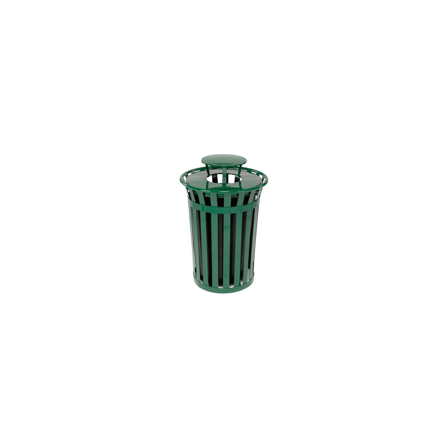 36 Gallon Outdoor Metal Slatted Trash Receptacle with Rain Bonnet Lid ...