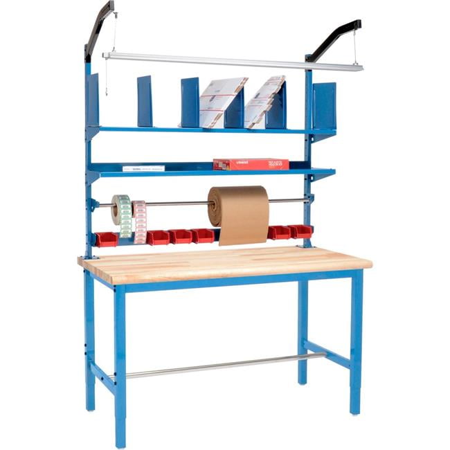 Global Industrial Packing Workbench with Riser Kit - Maple Butcher Block Safety Edge - 60 x 36 ...