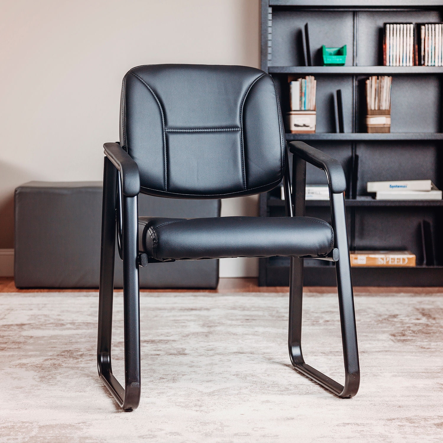 Global Industrial Black Vinyl Upholstered Reception Chair for Waiting ...