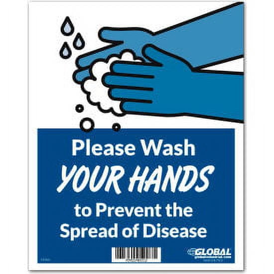 Global Industrial Wash Hands to Prevent Disease Sign, 8"W x 10"H, Wall ...
