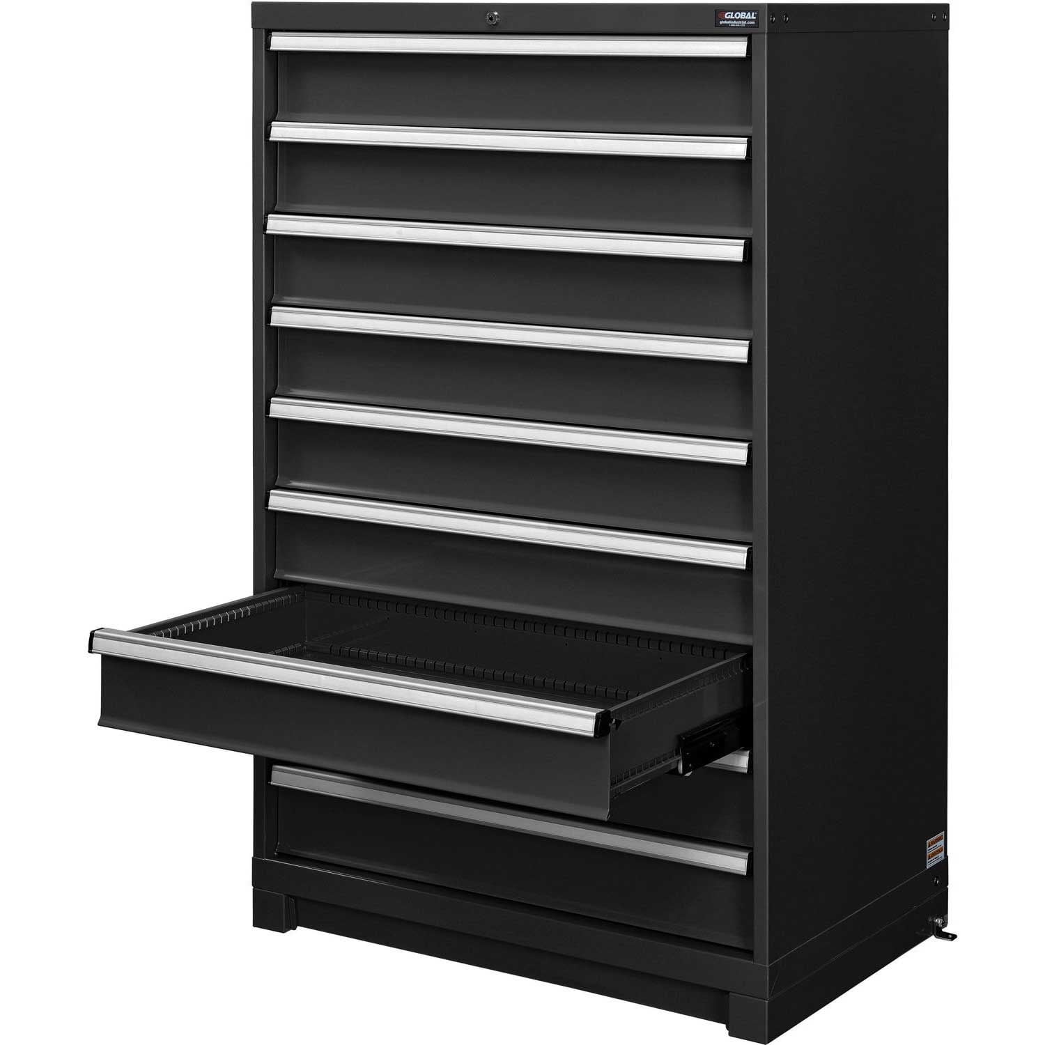 Modular 9 Drawer Cabinet with Lock, w/o Dividers, 36"Wx24"Dx57"H, Black ...