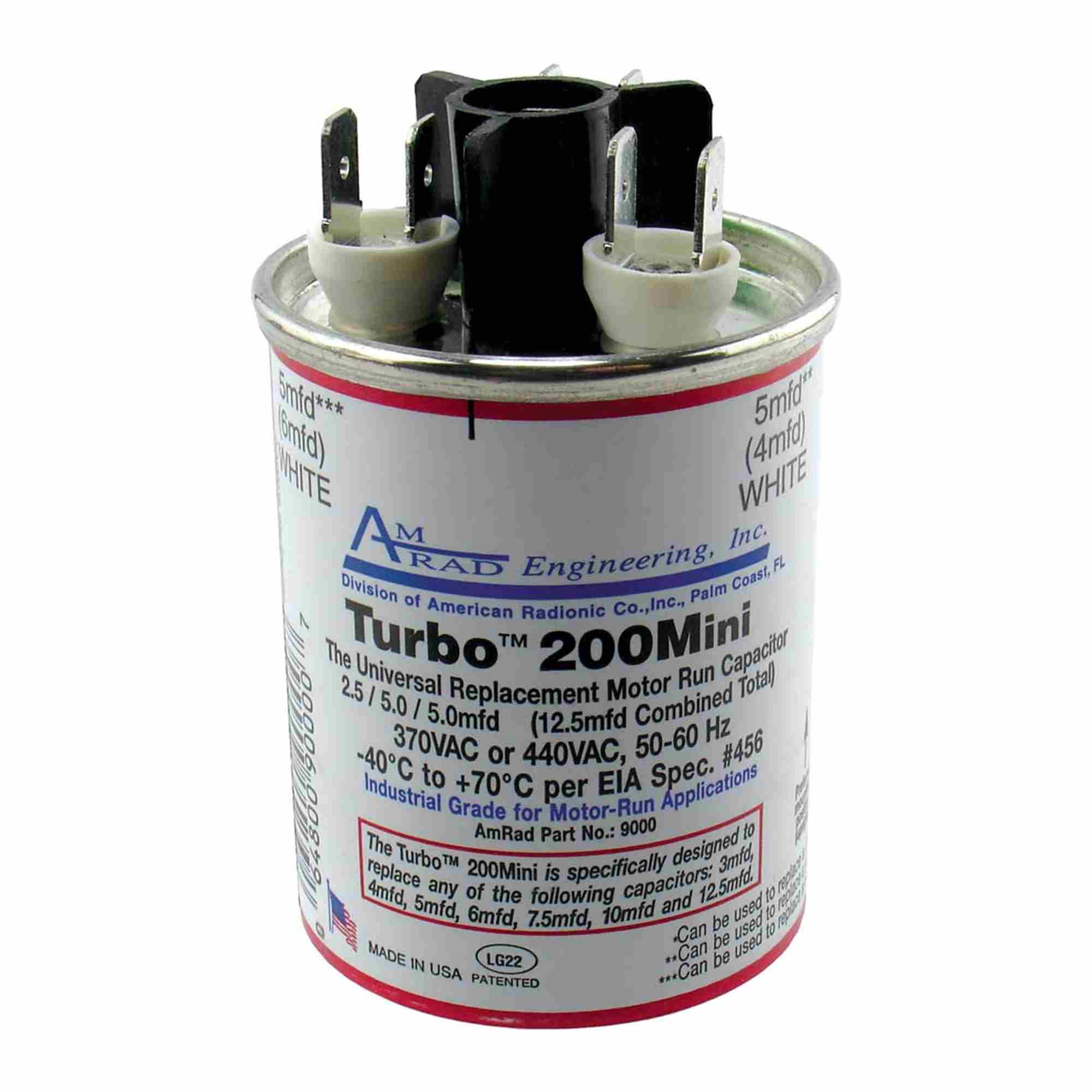 Global Motor Run Capacitor,2.5-15 MFD,1 13/16"H Turbo 200 Mini ...