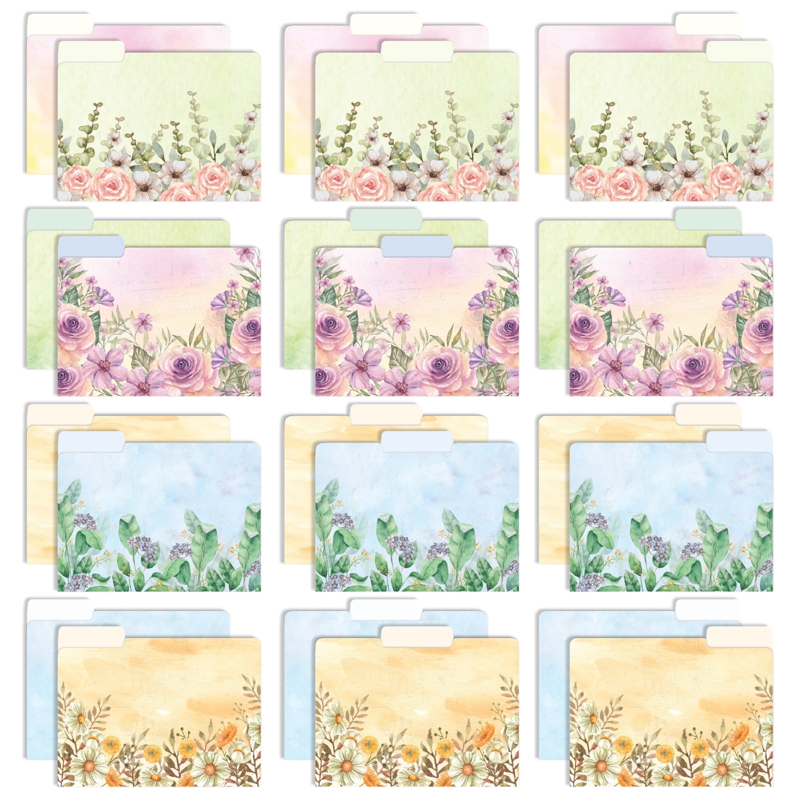 Global Printed 1/3 Cut Tab File Folders, Watercolor Floral - Walmart.com