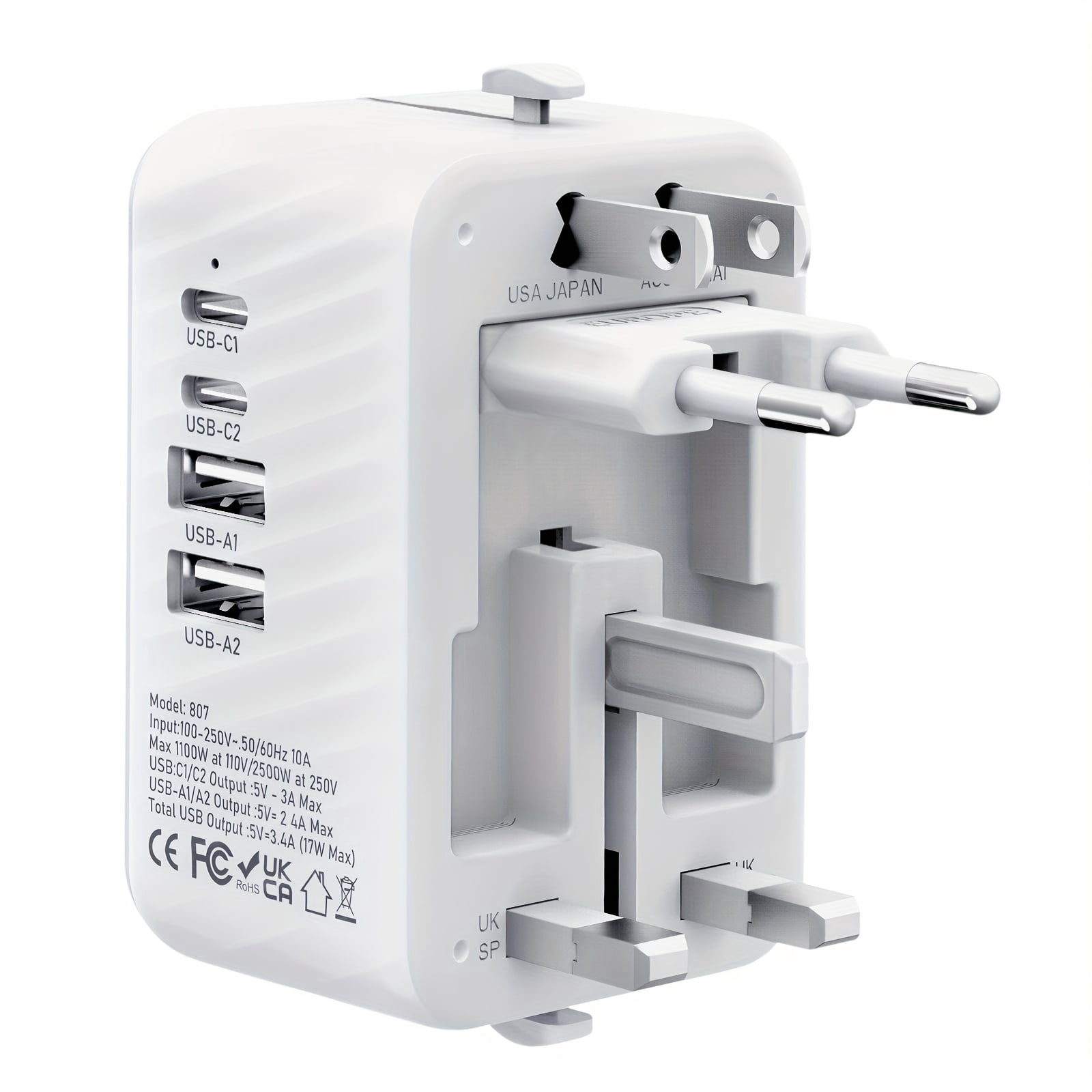 Global Travel Adapter - Dual USB-C & 2 USB-A Ports, 110V-240V Worldwide ...