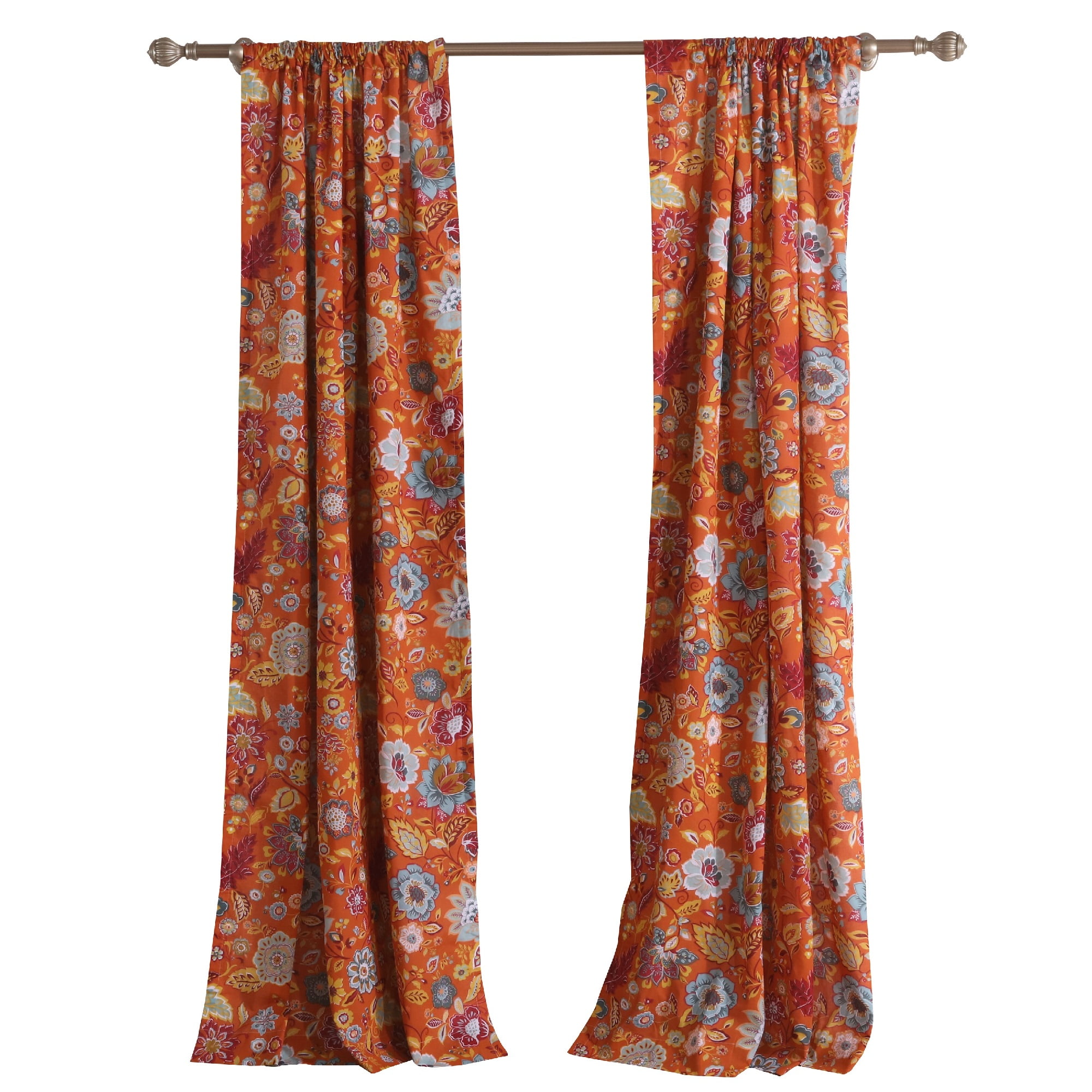 Global Trends Amanda Floral Curtain Panels, Set of 2, 63-inch L, Spice ...