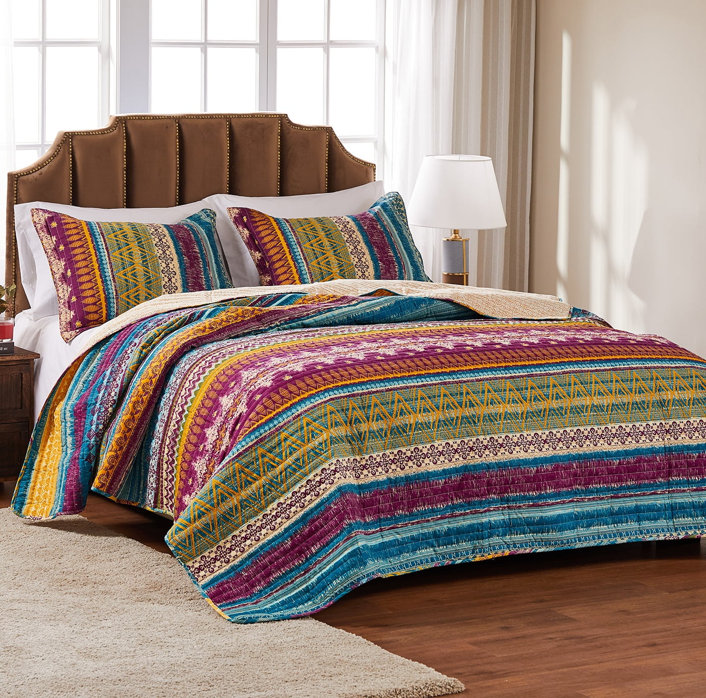 Global Trends Santa Fe 100% Cotton Reversible Oversized Quilt Set, 3 ...