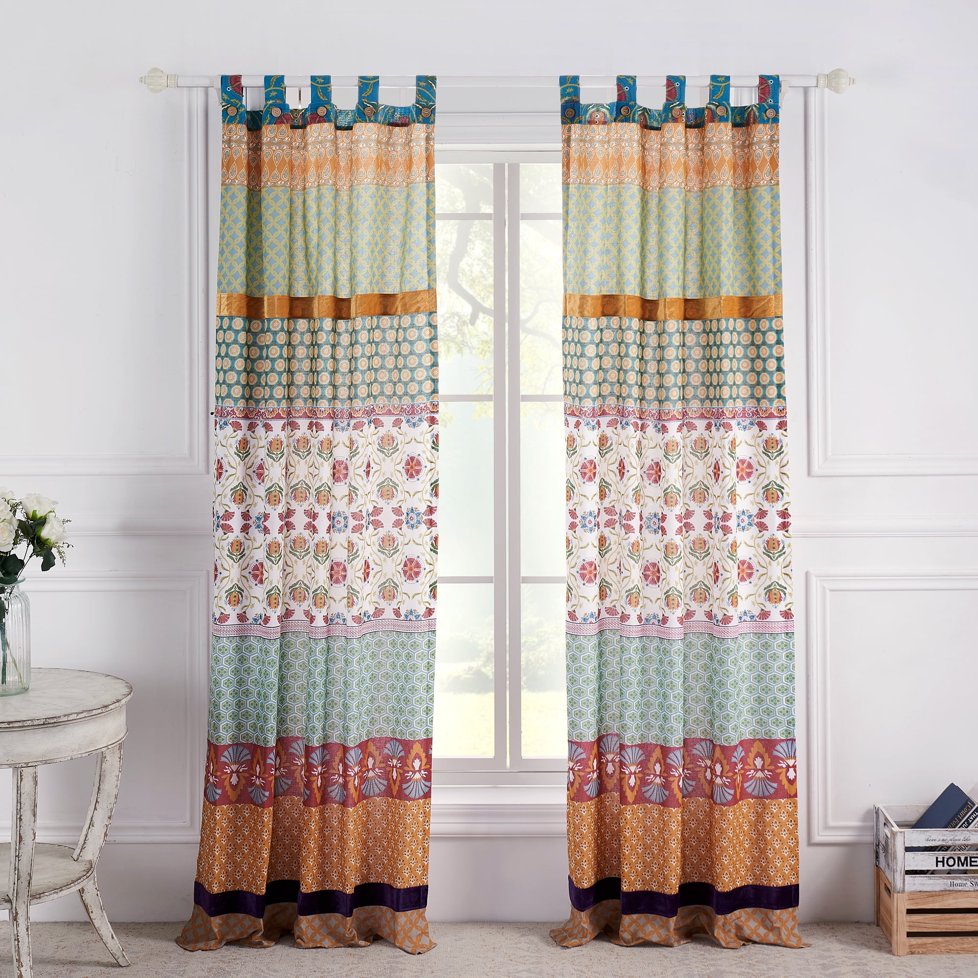 Global Trends Tori Geometric Bohemian Velvet Tab Top Drapes, Set of 2 ...