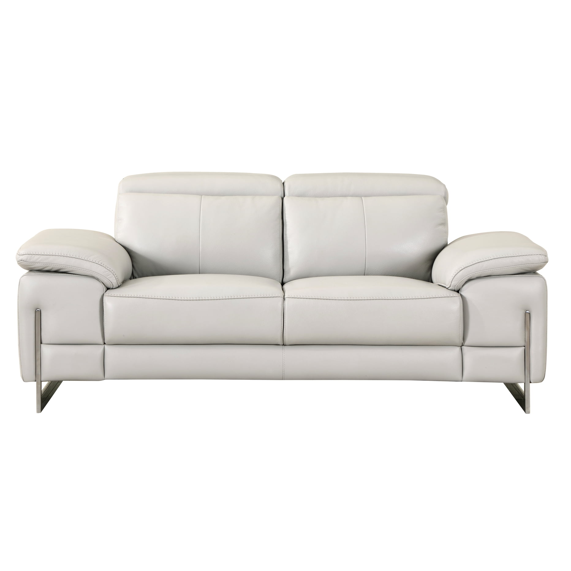 Global United Gray Leather Couch, Kiln-dried Hardwood Frame, Reinforced ...