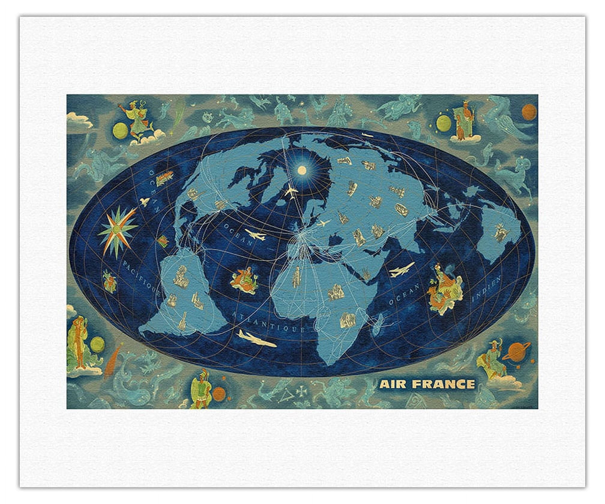 Global World Route Map - France - Planisphere - Vintage Airline Travel ...