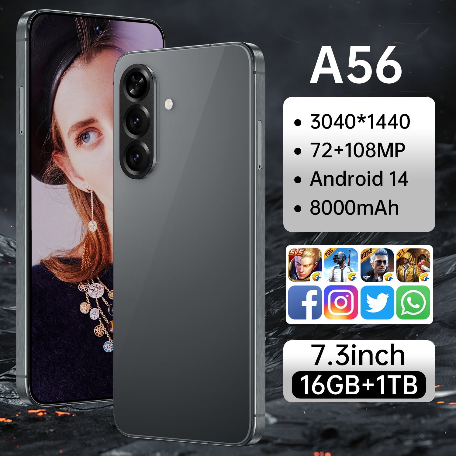 Global version A56 Mobile Phones 7.3HD Cellphones 16GB+1TB Original ...