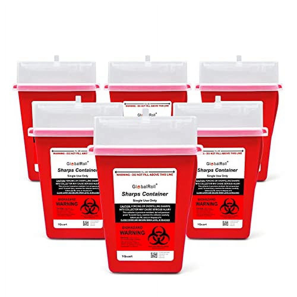 GlobalRoll Sharps Container 1 Quart, 6 Pack Biohazard Needle Disposal ...