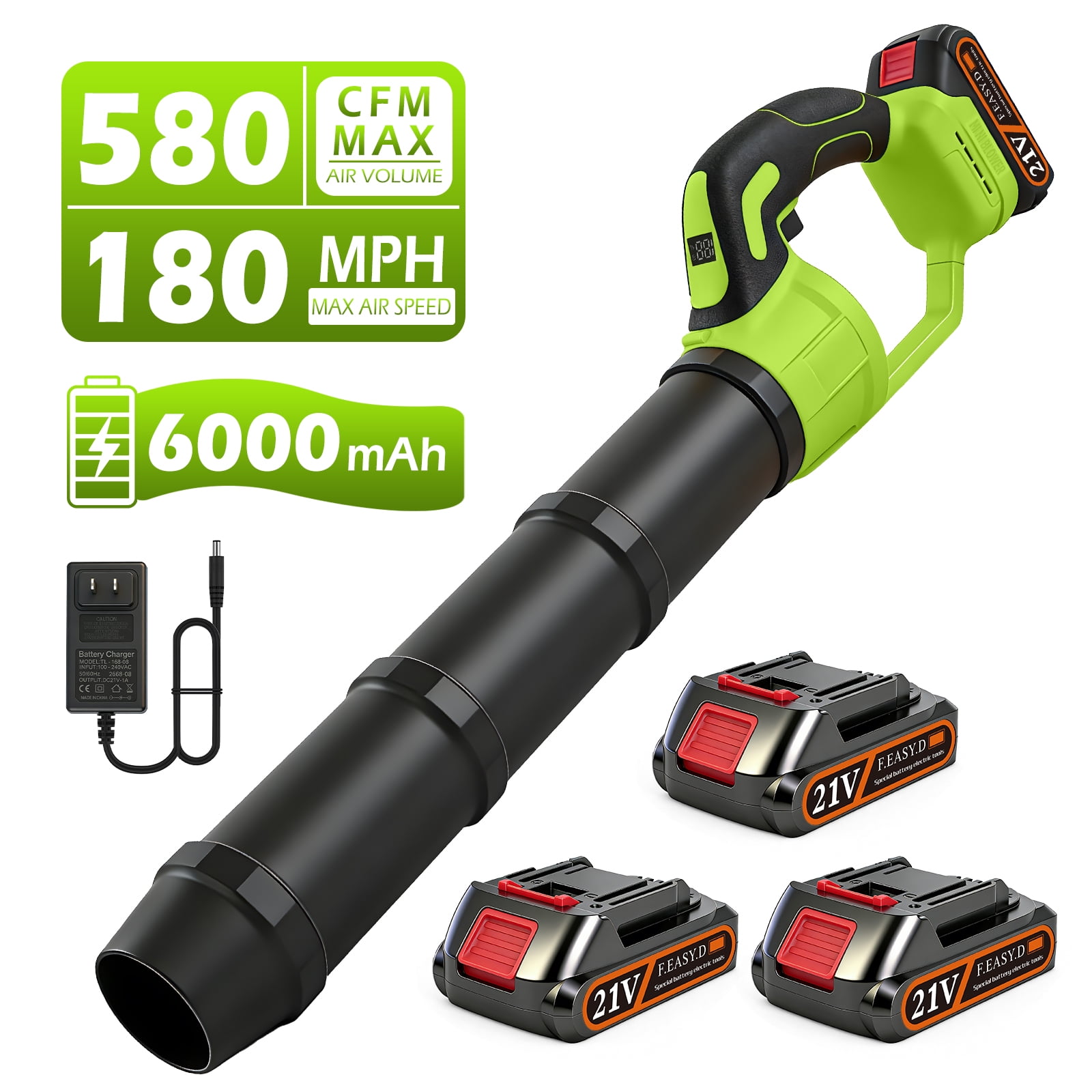 GlobalSourse 580CFM Cordless Leaf Blower with 3 Batteries & Charger ...