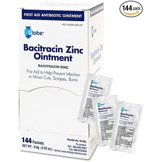 Globe (144 Pack) Bacitracin Antibiotic Zinc Ointment 0.9gr Foil Packet. First Aid Ointment to ...