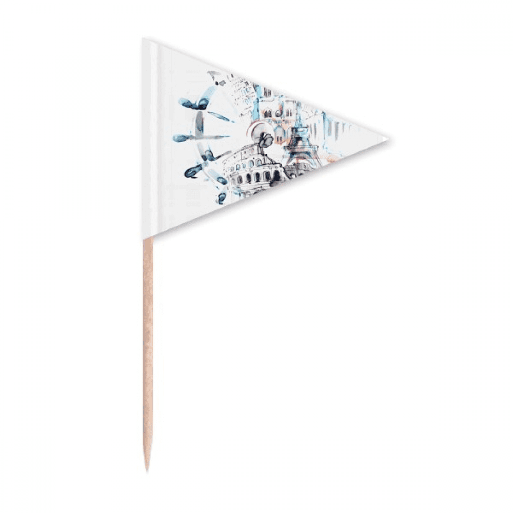 Globe Big Ben Eiffel Tower Watercolor Painting Toothpick Triangle ...
