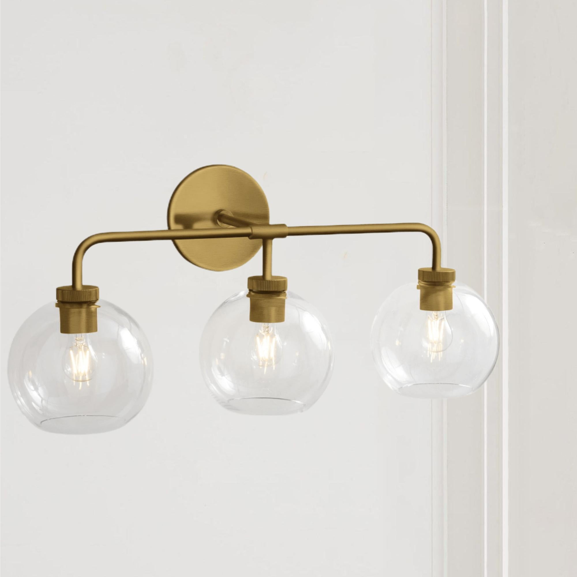 Globe Blown Glass Shadewith Brass Accents Three Light Sconce , Luxury ...