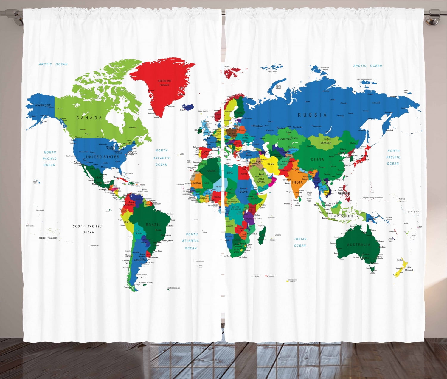 Ambesonne World Map Curtains 2 Panel Set, Colorful Political, 108" x 90 ...