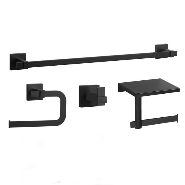 4-Piece Matte Black Bathroom Hardware Accessory Kit - Walmart.com