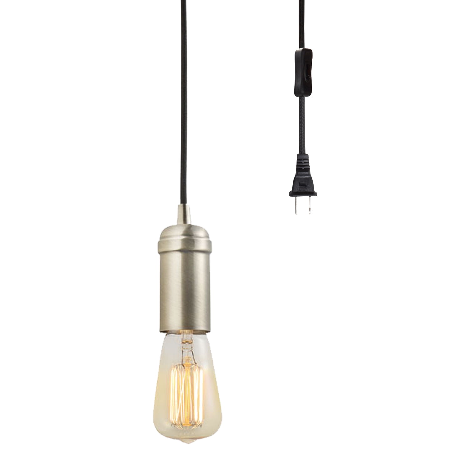 Globe Electric Edison 1-Light Antique Brass Plug-In Pendant, 65116 ...