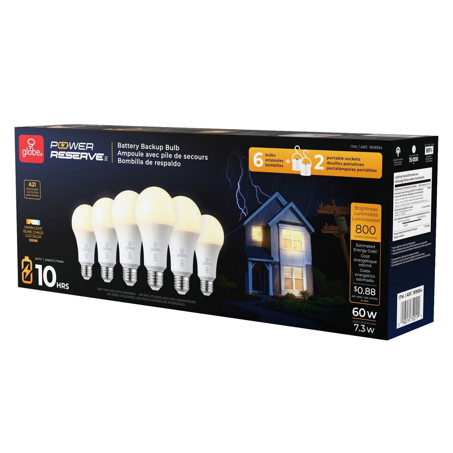 Globe Electric Power Outage 60W Bulb, 6 Count - Walmart Business Supplies