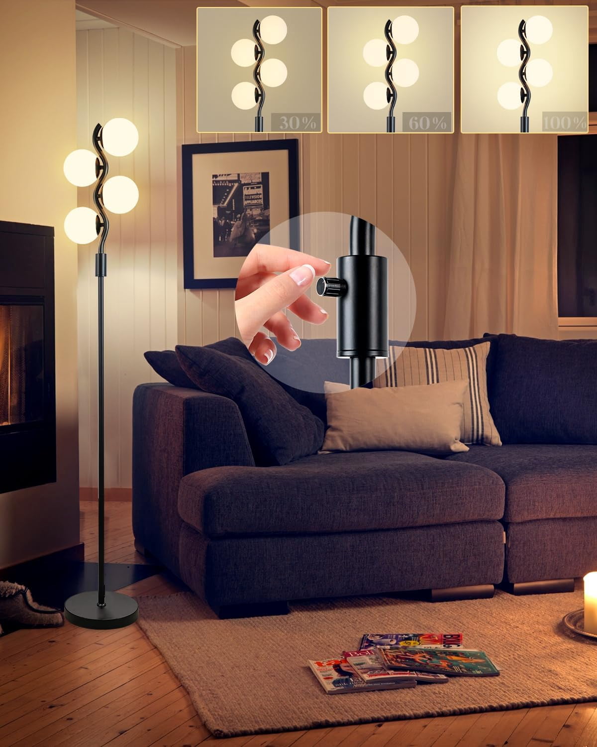 Globe Floor Lamp for Living Room, 64IN 4-Lights Dimmable Standing Lamps ...
