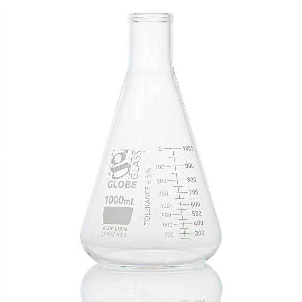 Globe Glass, Erlenmeyer Flask, 1000mL, Heavy Duty, Narrow Mouth, Dual ...