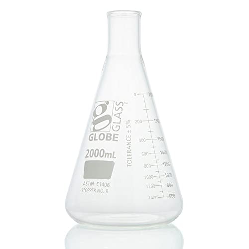 Globe Glass, Erlenmeyer Flask, 2000mL, Heavy Duty, Narrow Mouth, Dual ...